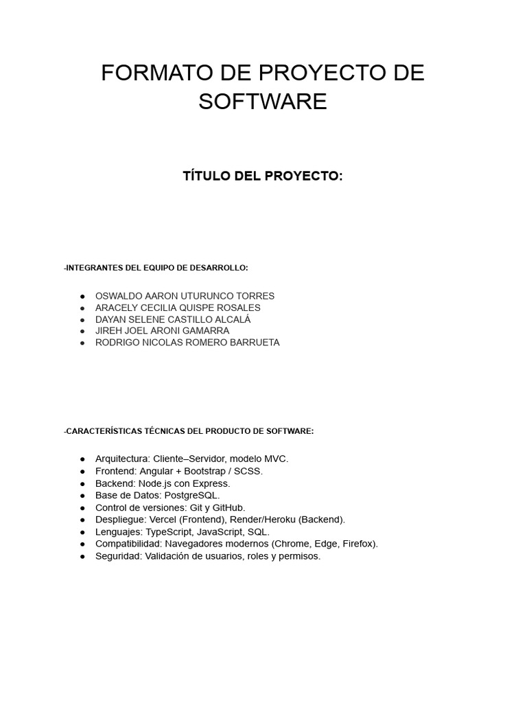 Pc01 Formato de Proyecto de Software | PDF