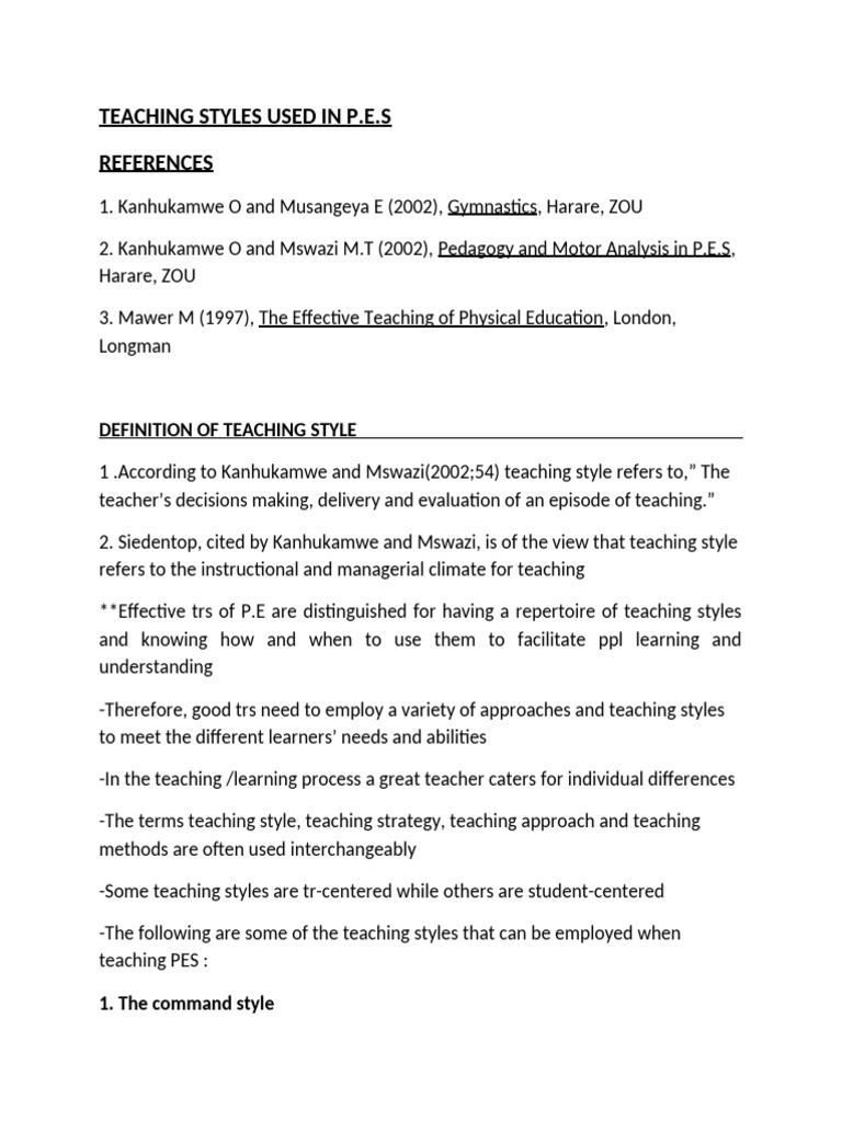 Teaching Styles in Physical Education | PDF | Learning | Creativity