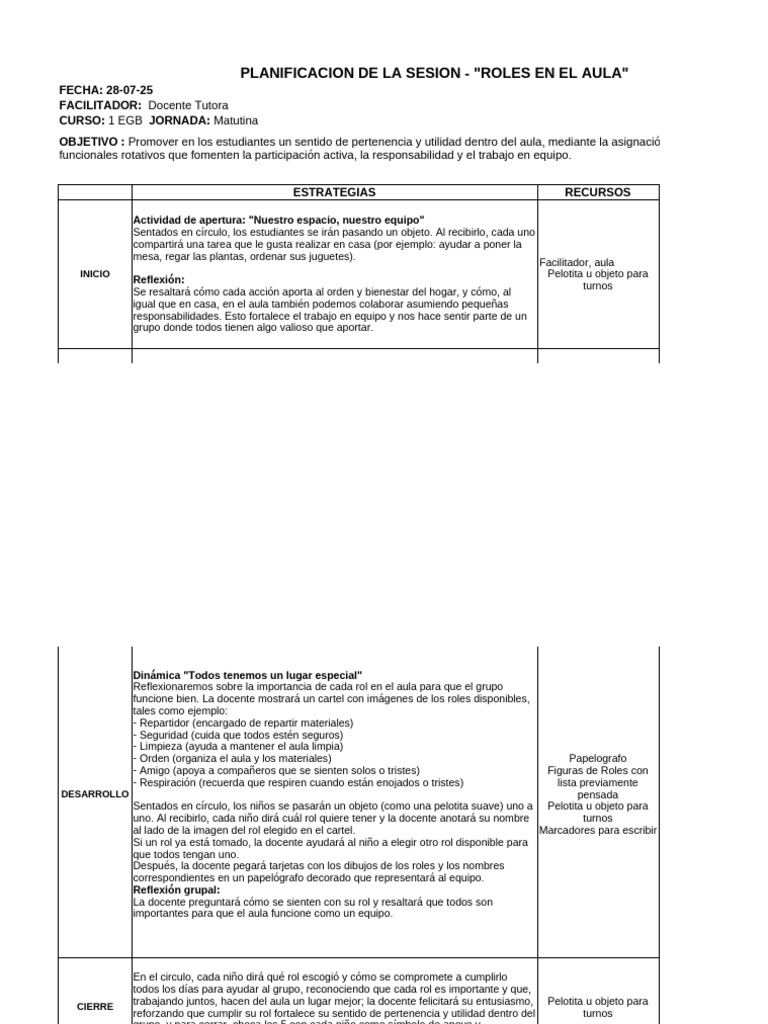 Roles en el Aula: Fomentando la Participación | PDF | Salón de clases