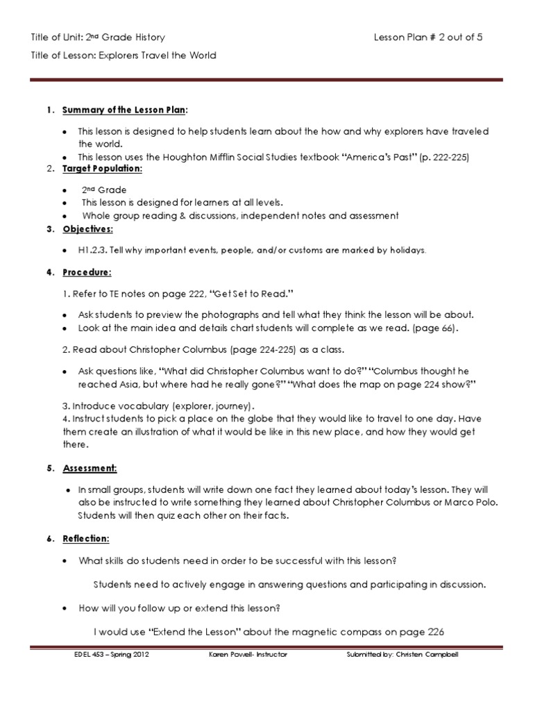 2nd Grade Lesson on World Explorers | PDF | Lesson | Lesson Plan