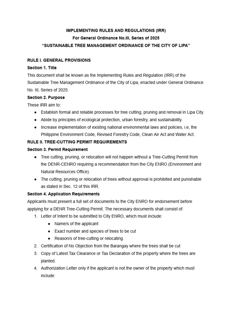 Lipa City's Tree Management Regulations | PDF | Sustainability