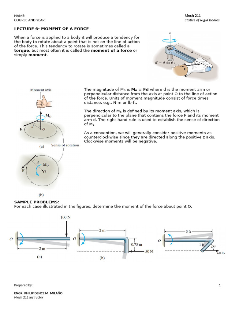 Moment of Force in Statics Explained | PDF