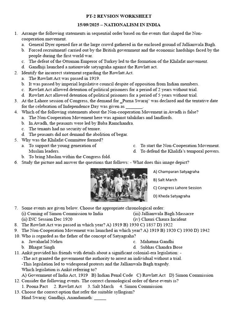 PT2 Worksheet - Nationalism in India | PDF | Mahatma Gandhi | Social ...