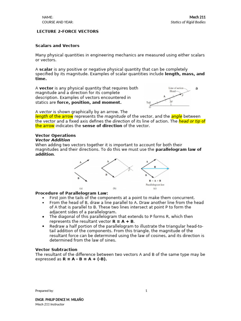 Mech 211 Lecture 2 Force Vectors | PDF | Euclidean Vector | Geometry