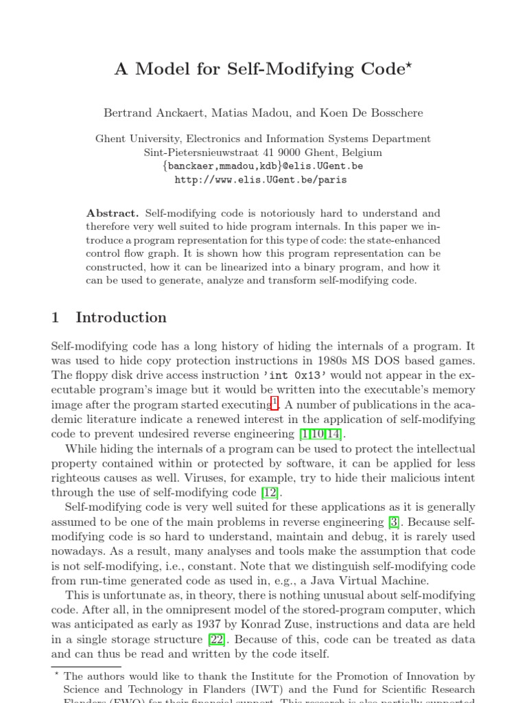 A Model For Self Modifying Code Download Free Pdf Computer Program Programming