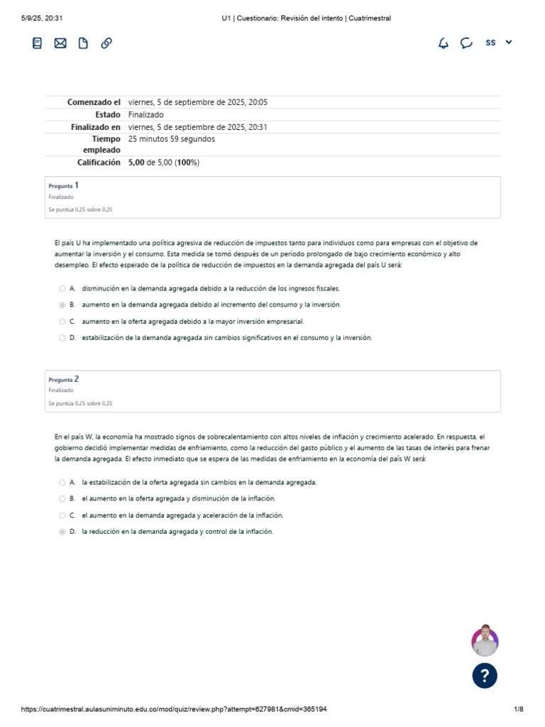 U1 - Cuestionario - Revisión Del Intento - Cuatrimestral | PDF | Inflación | La política fiscal