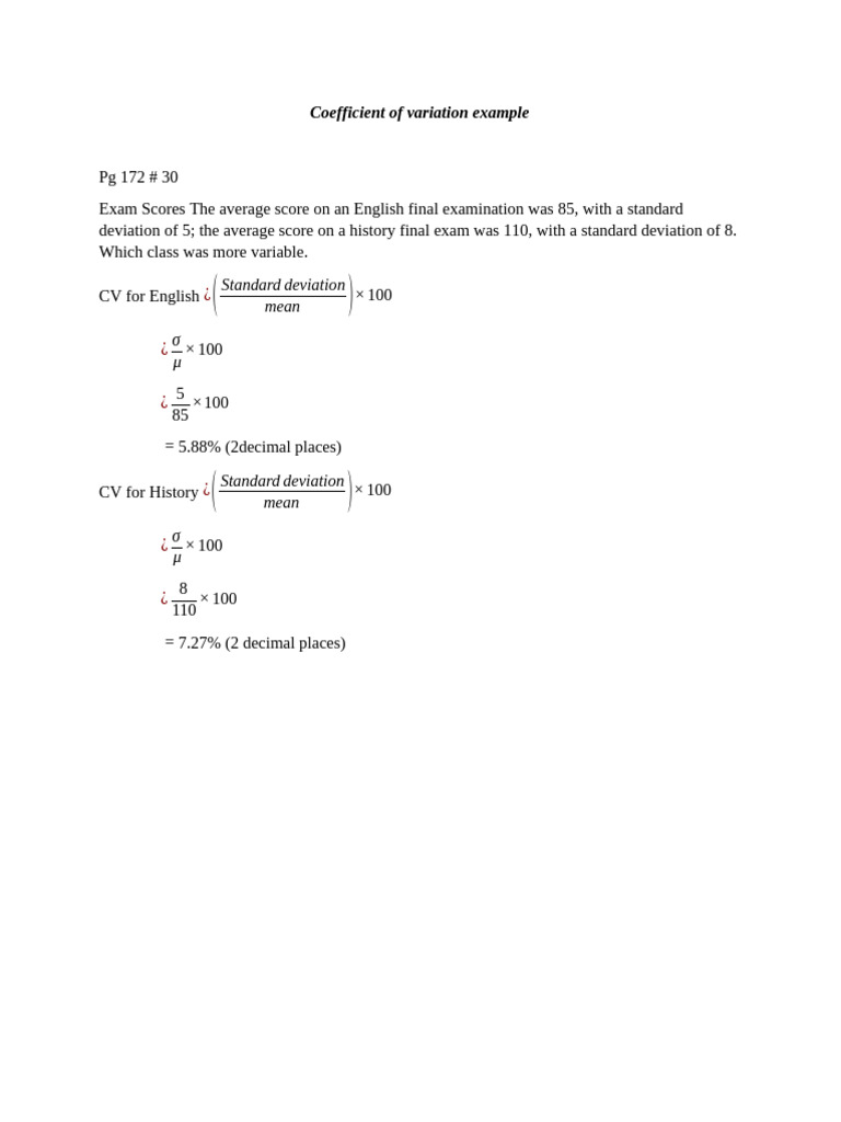 Exam Scores Coefficient of Variation | PDF