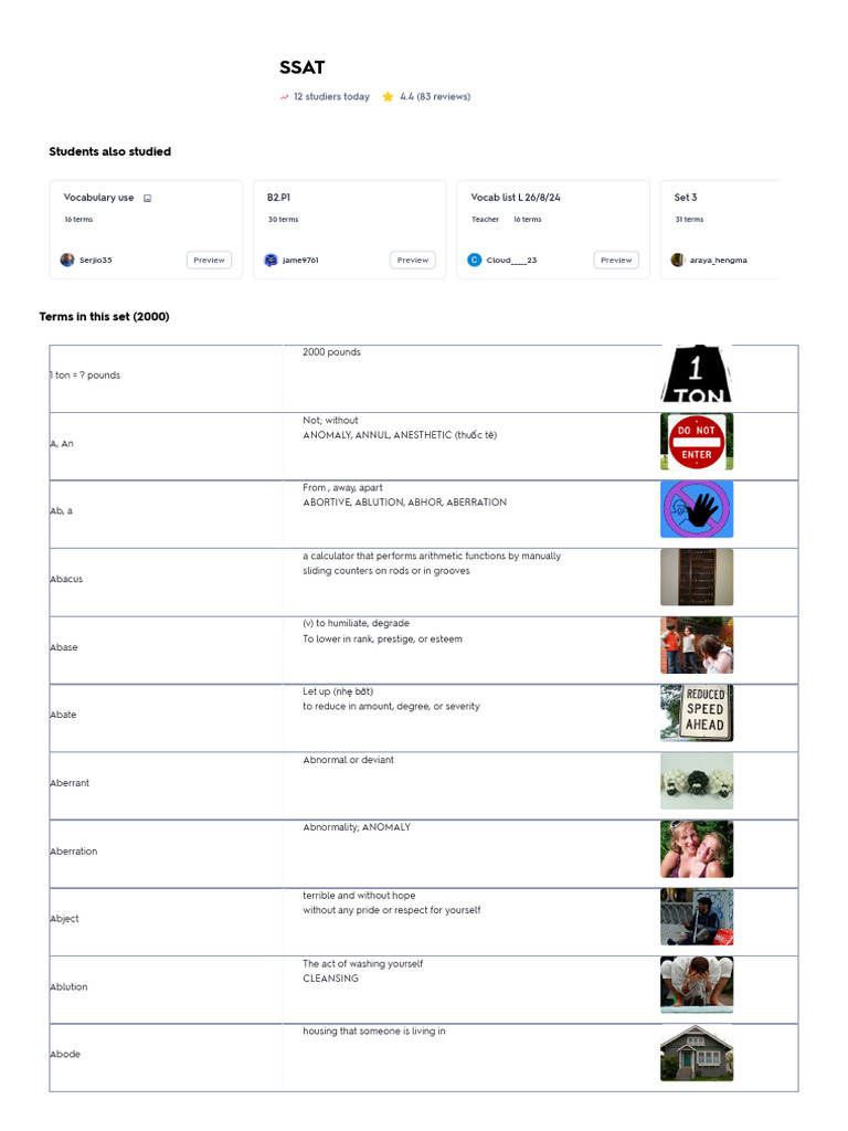 SSAT Flashcards Quizlet 2000 Alphabet | PDF