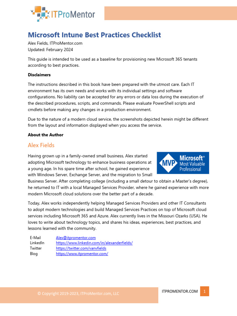 0224-The Intune Best Practices Checklist | PDF | Mobile App | Windows 10