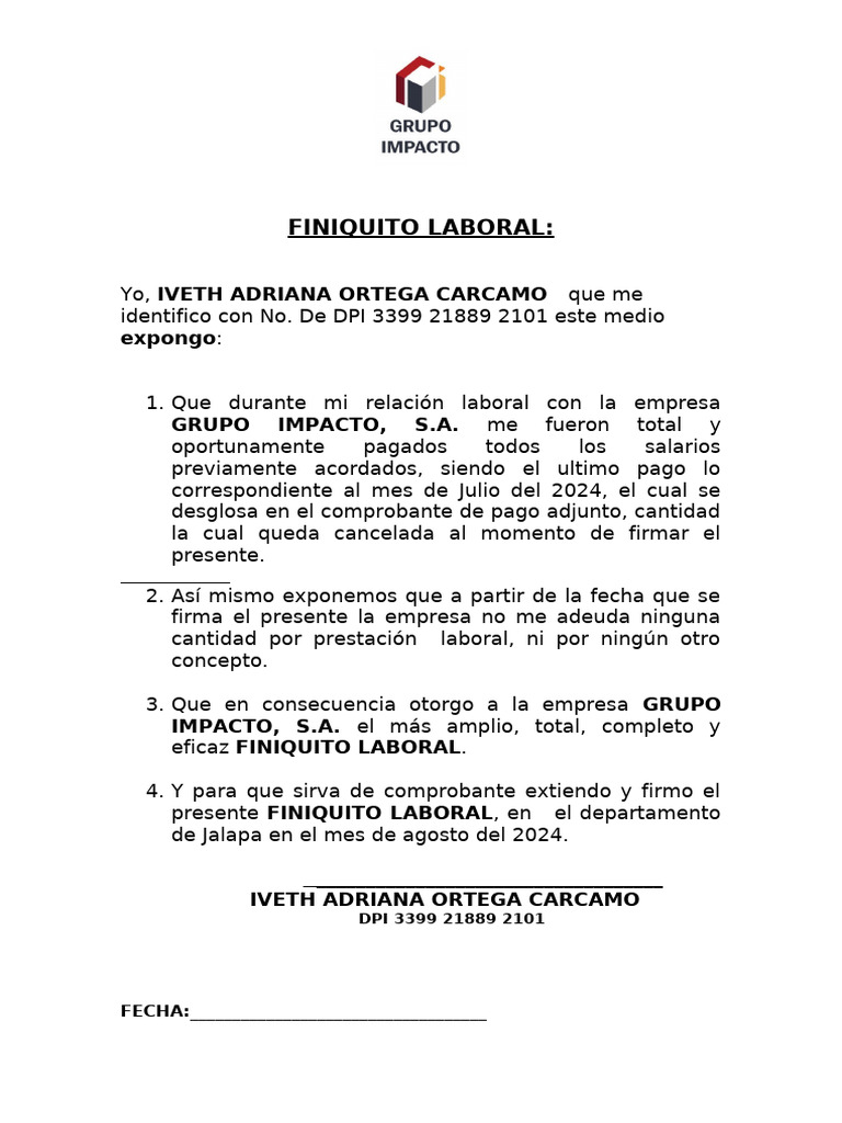 Plantilla Finiquito | PDF