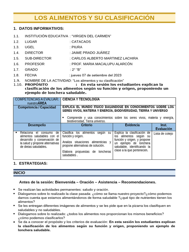 SA CyT 07092023 Los Alimentos y Su Clasificación | PDF | Hipótesis ...