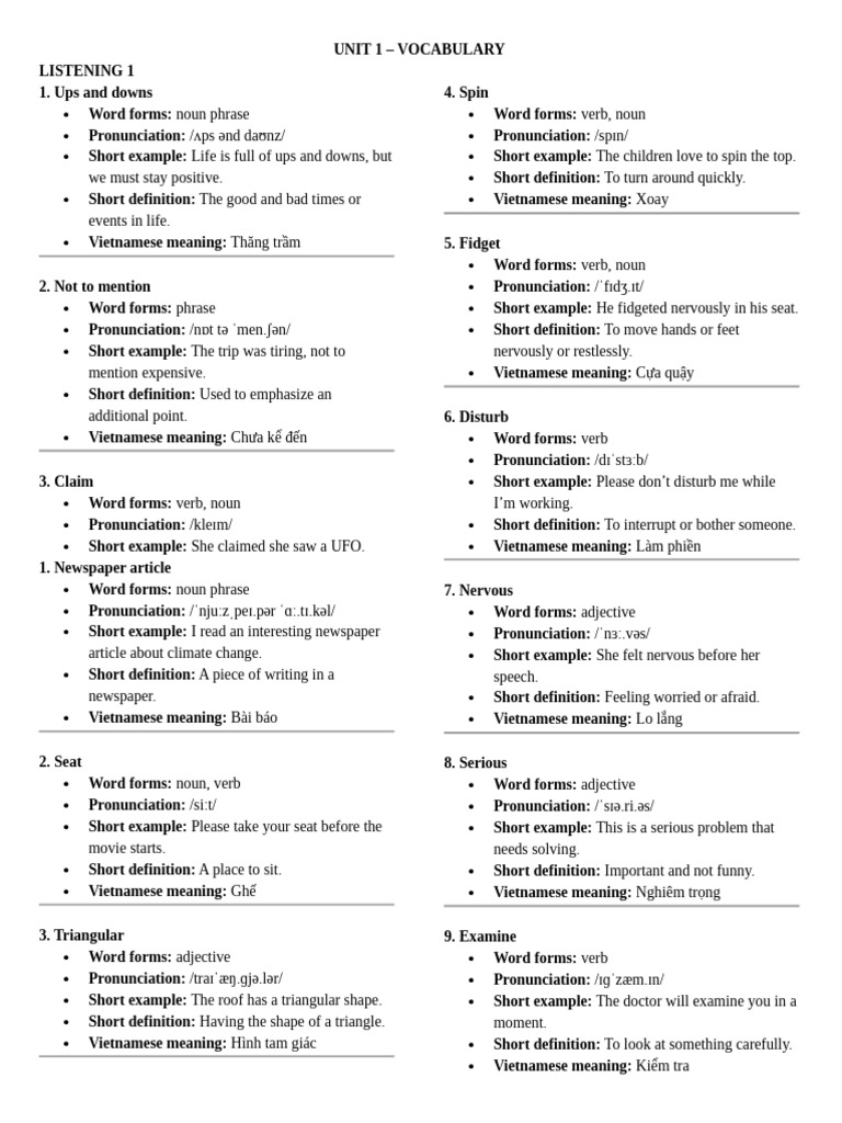 UNIT 1 | PDF | Verb | Noun