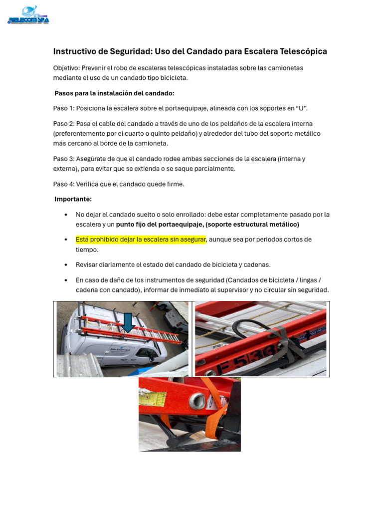 Instructivo de Seguridad Uso Del Candado para Escalera Telescópica | PDF