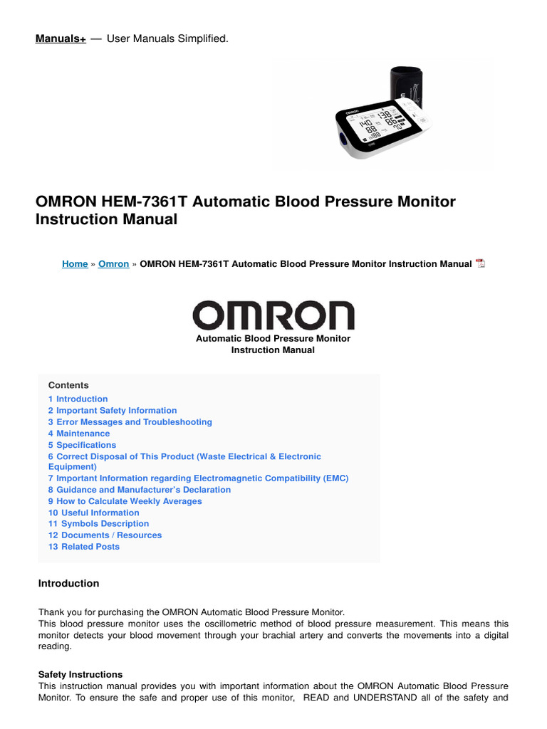 Omron HEM-7361T Manual Overview | PDF | Electrocardiography | Blood ...