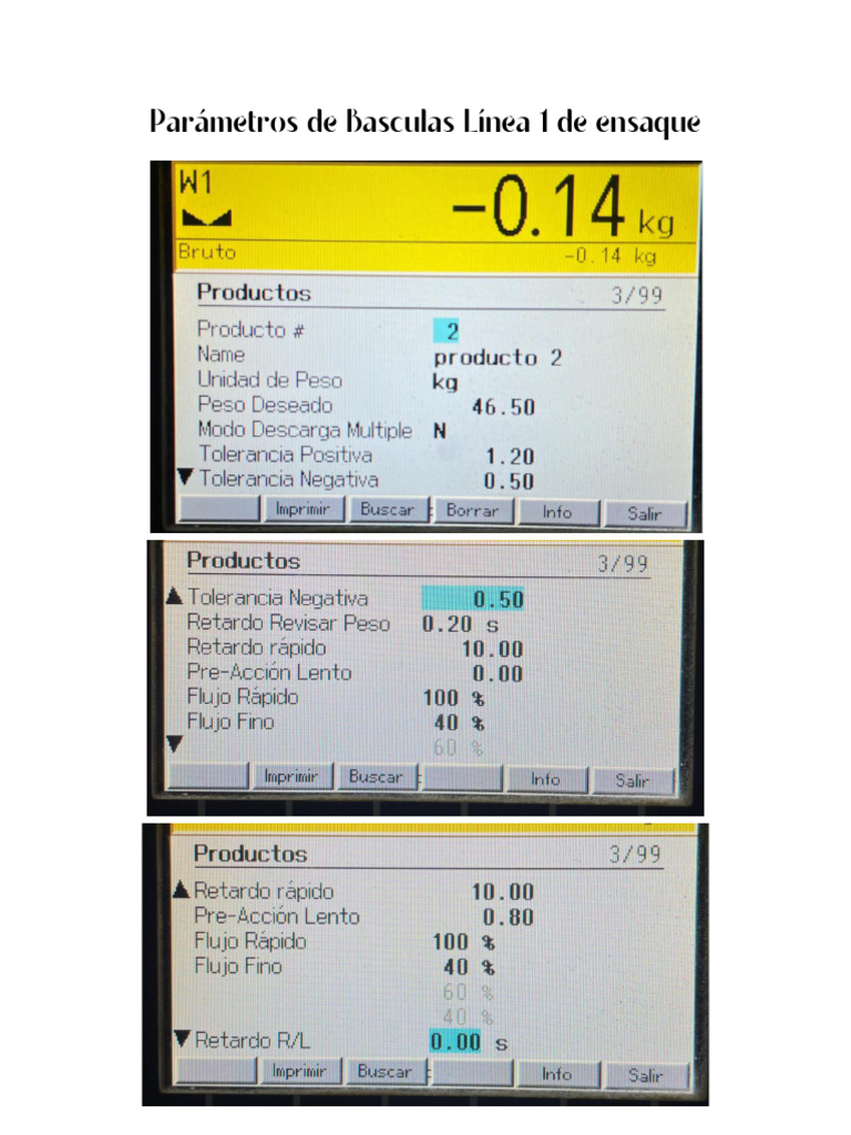 Parámetros de Basculas Línea 1 de Ensaque | PDF