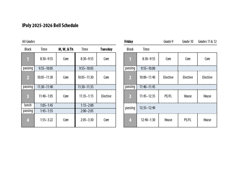IPoly 2025-2026 Bell Schedule | PDF