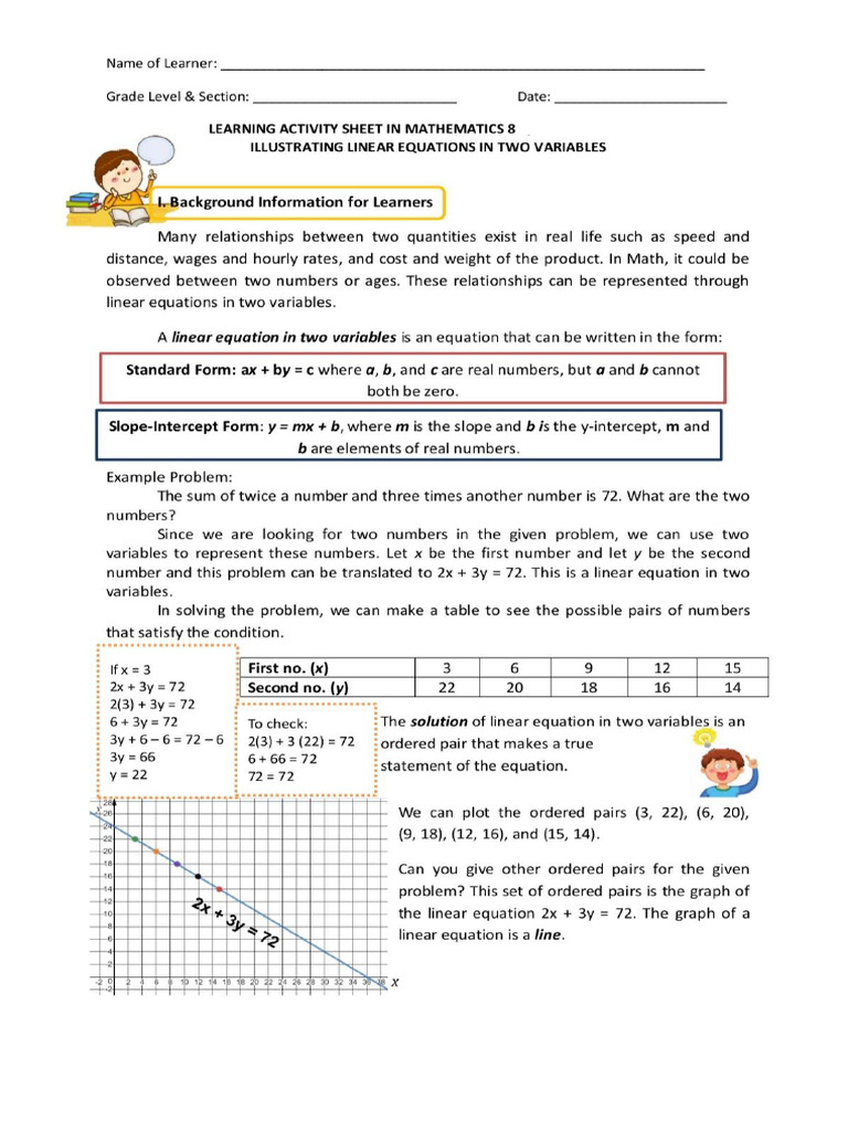 Las Illustarting Linear Equation in Two Variable | PDF