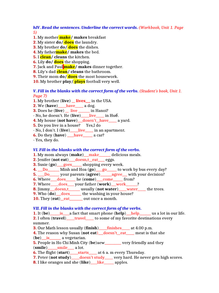 English Verb Exercises for Beginners | PDF