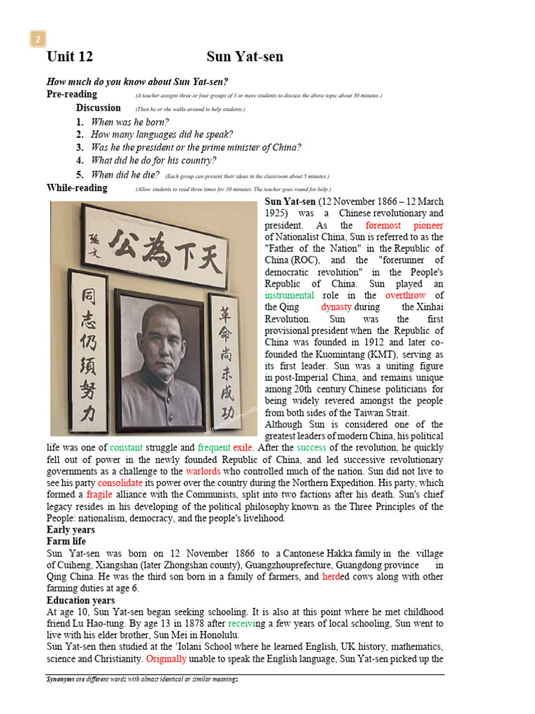 Unit 12 Sun Yat-Sen | PDF | Kuomintang | Taiwan