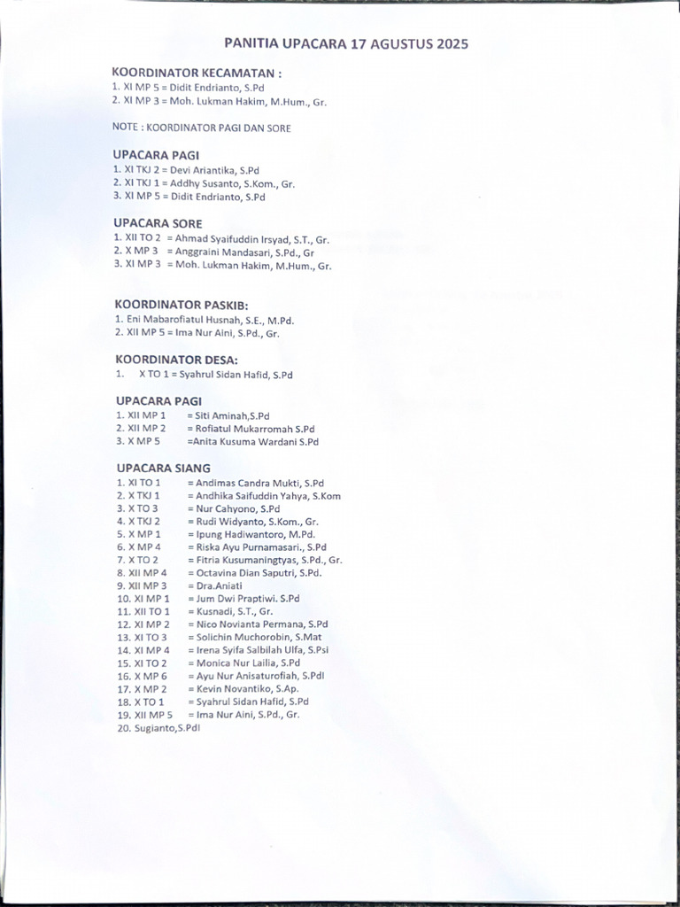 Pendamping Upacara 17 AGT (Desa Dan Kecamatan) | PDF