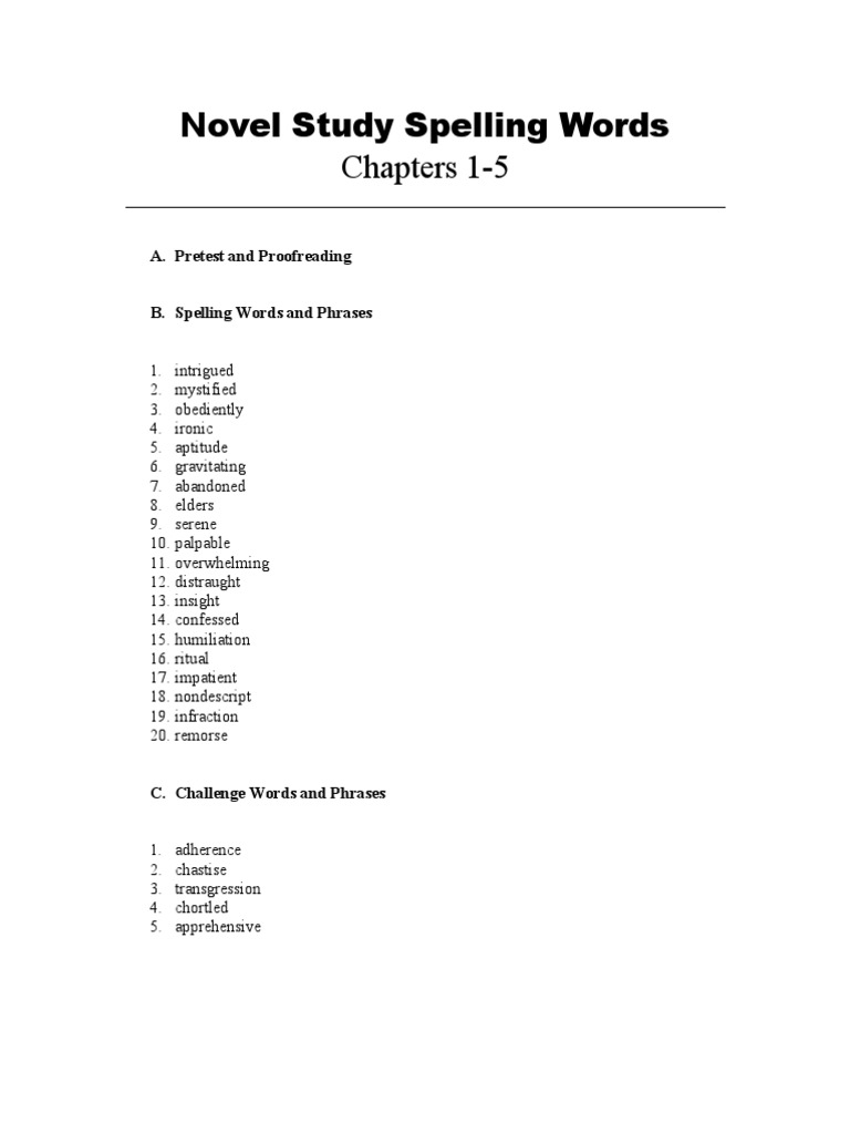 The Giver Chapter 1-5 - Spelling Words | PDF | Linguistics