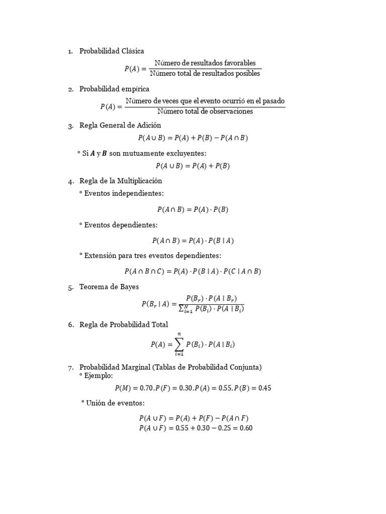 Formulas Esenciales de Probabilidad | PDF