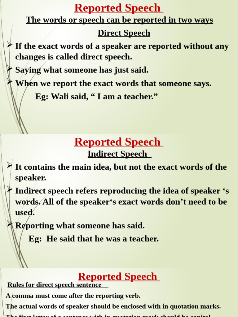 Reported Speech 1st Lesson SS | PDF