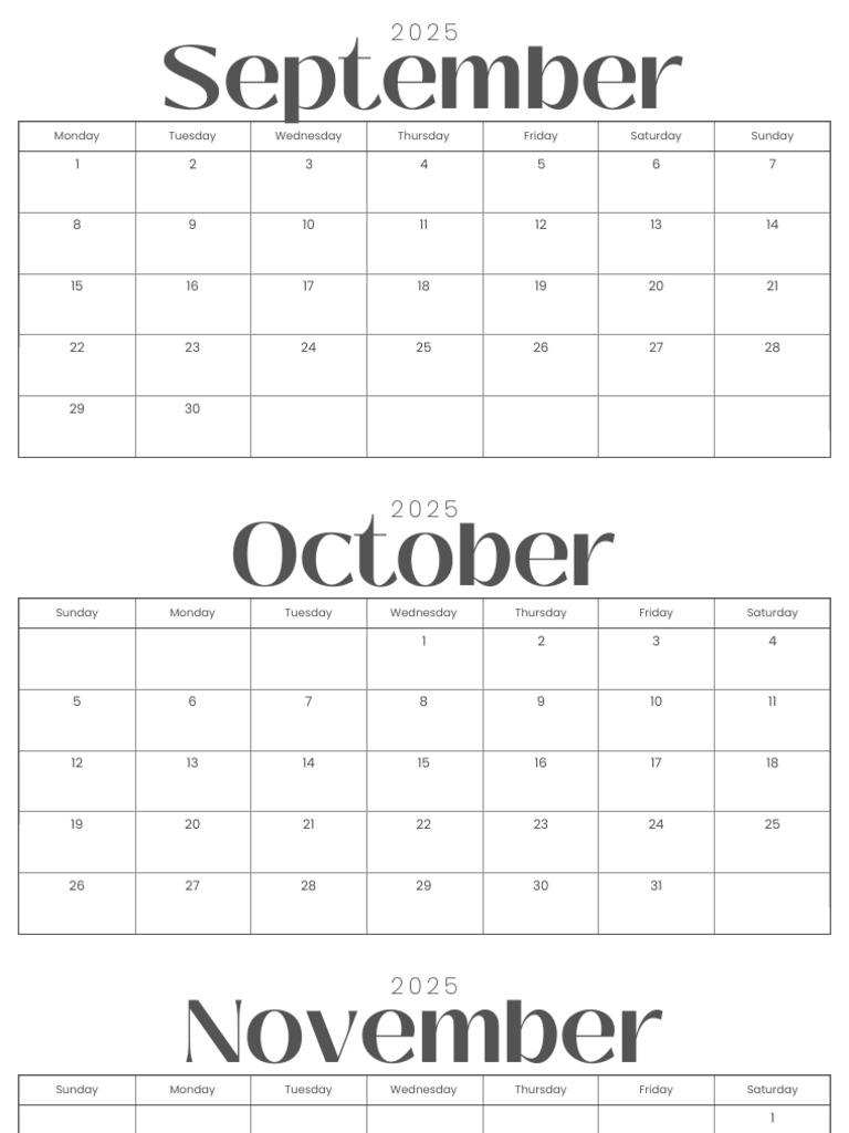 Black and White Elegant Minimalistic September 2025 Monthly Calendar | PDF