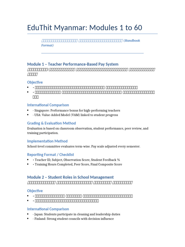 EduThit Modules 1 To 5 Detailed Myanmar | PDF