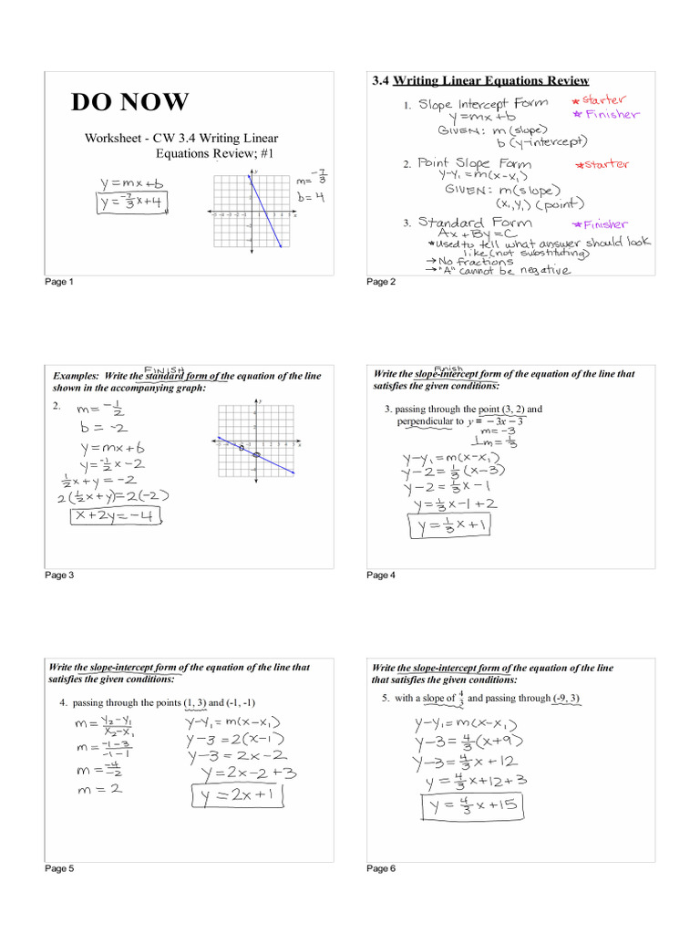 34 Writing Linear Equations Review | PDF