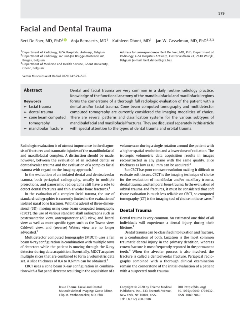 Facial and Dental Trauma | PDF | Radiography | Human Tooth