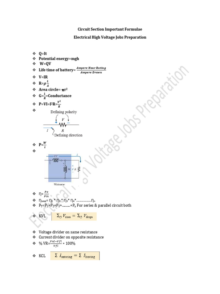 High Voltage Electrical Formulae Guide | PDF