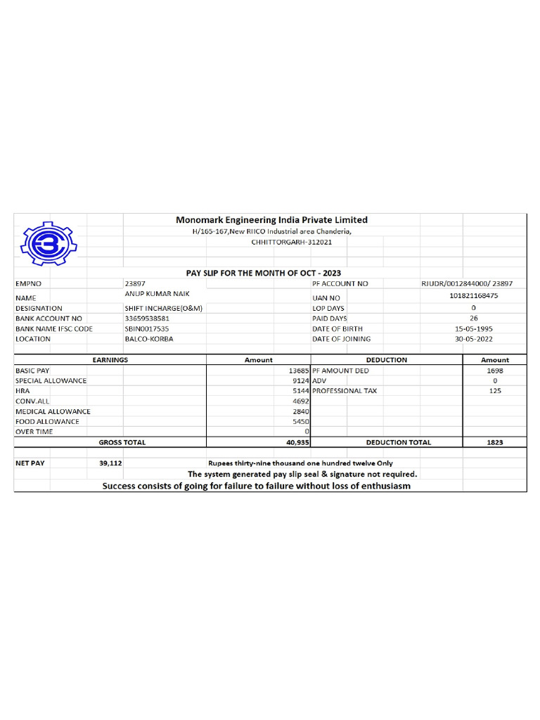 Oct - Salary Slip | PDF