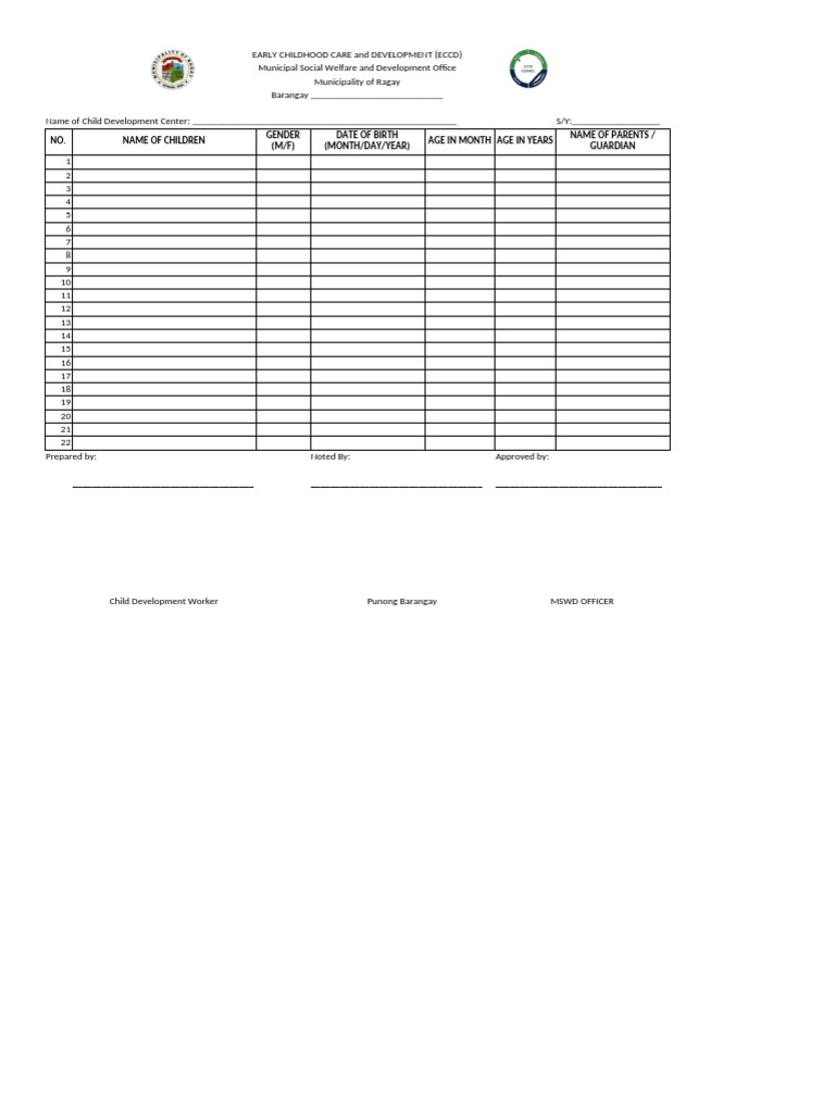 Early Childhood Development Registration Form | PDF
