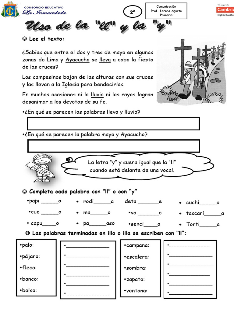 FICHA - USO DE LL Yy Y. 2° PRIM | PDF