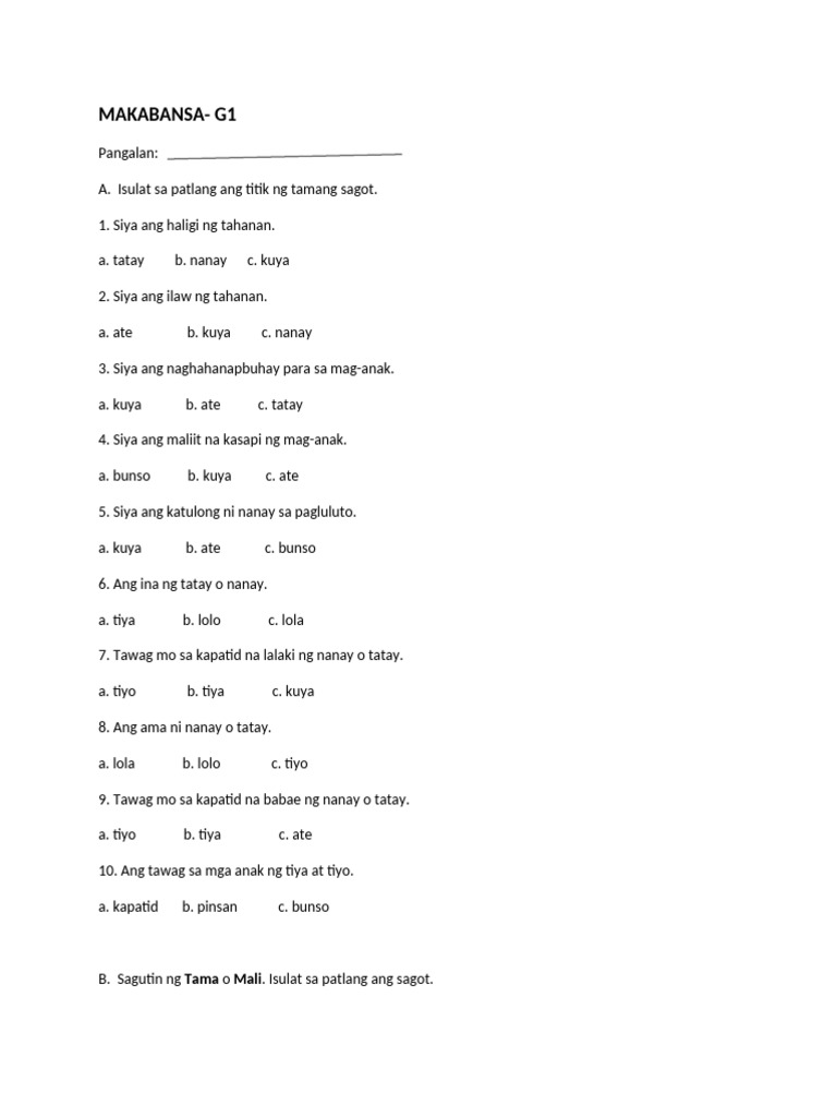 MAKABANSA Grade 1 Activity | PDF