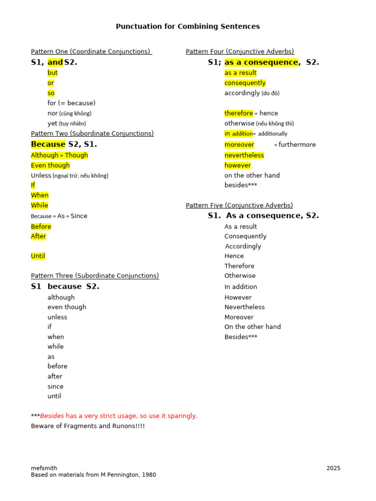 Punctuation Rules for Sentence Combining | PDF