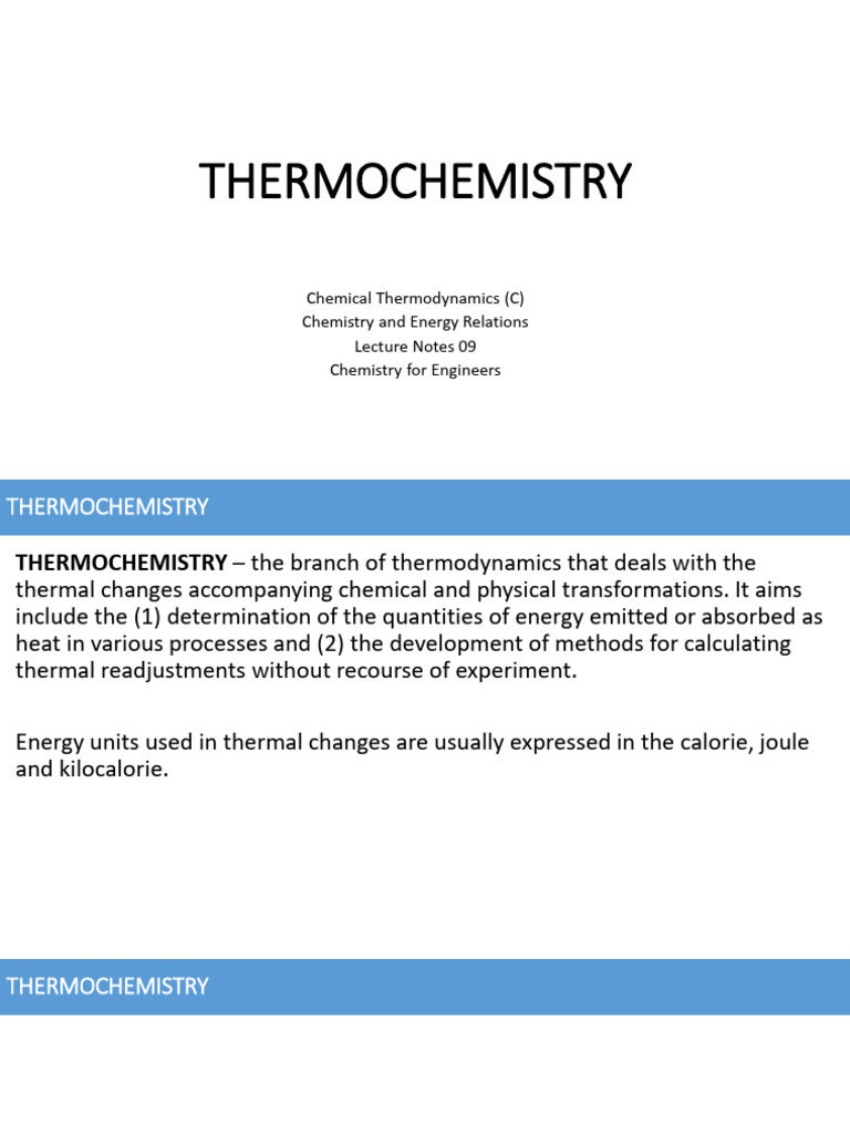 CHEM20024 Lecture Notes 09 - Thermochemistry | PDF | Heat | Enthalpy