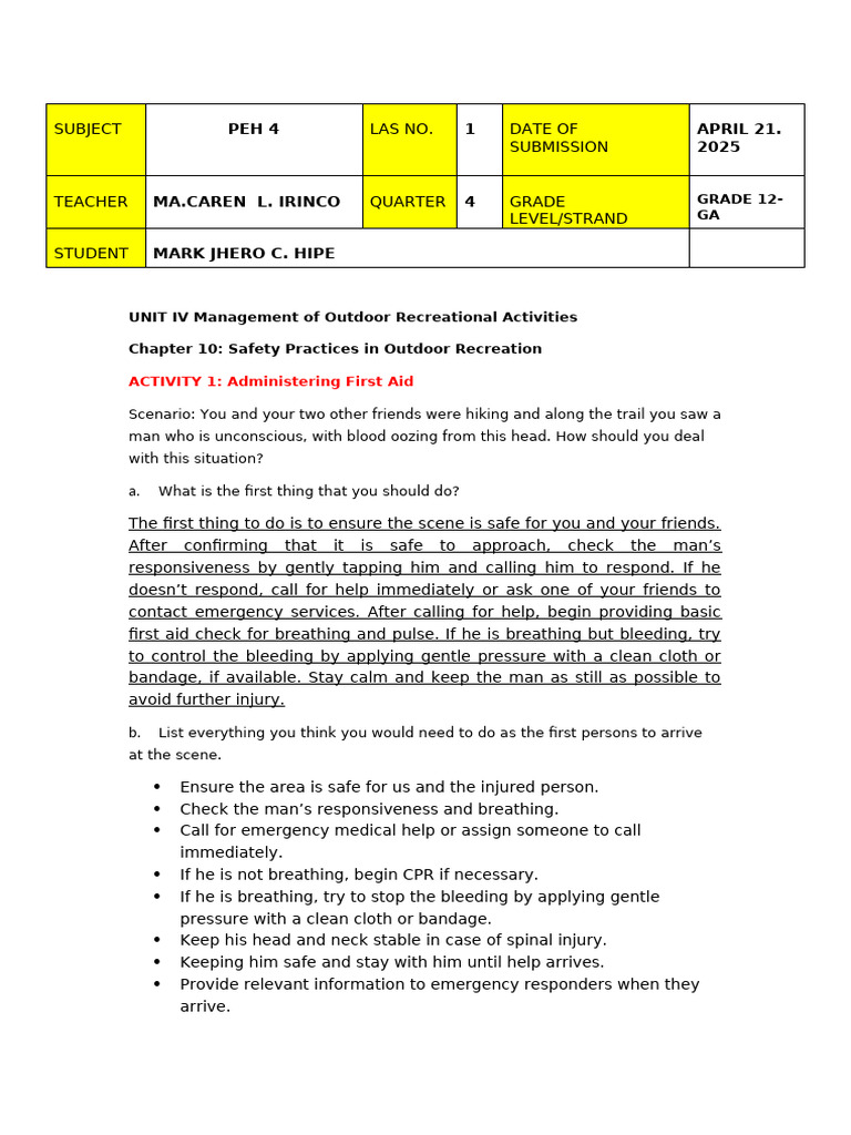 Peh 4 Las and Module 4th Quarter | PDF | Cardiopulmonary Resuscitation ...