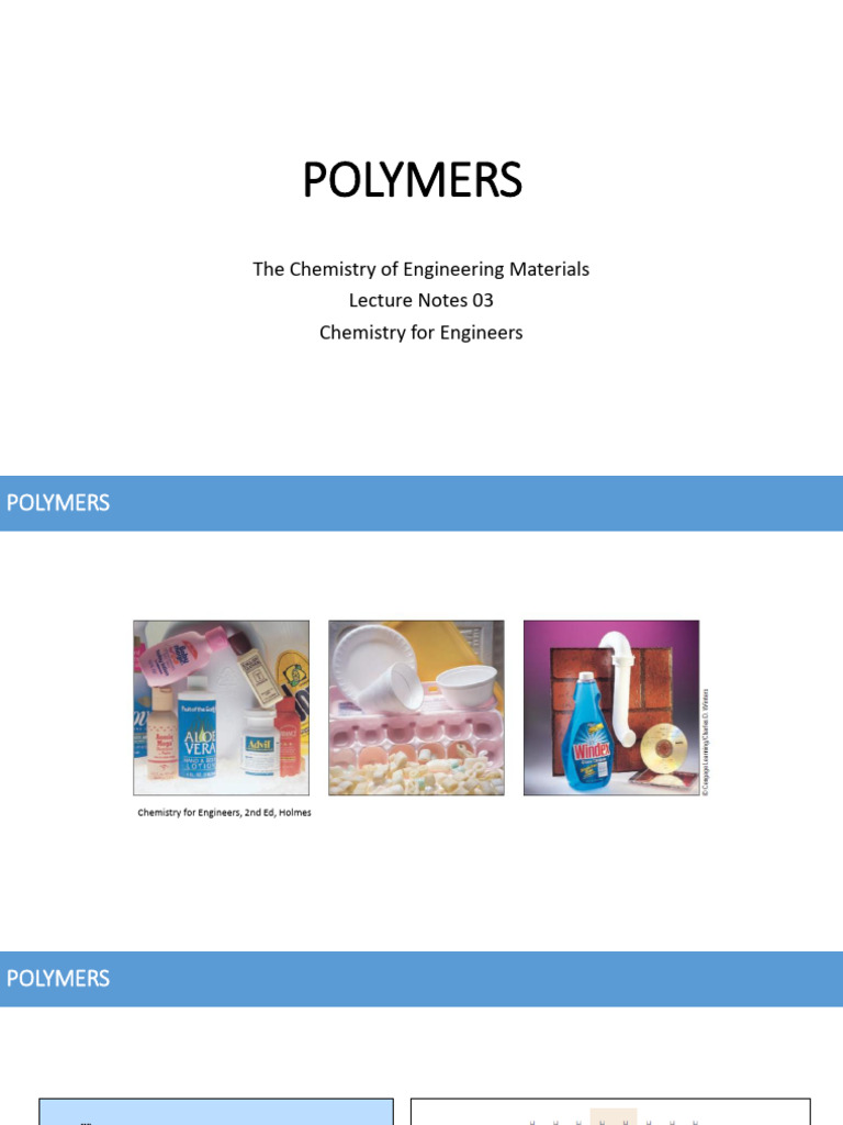 CHEM 20024 Lecture Notes 03 - Polymers | PDF | Polymers | Chemical Polarity
