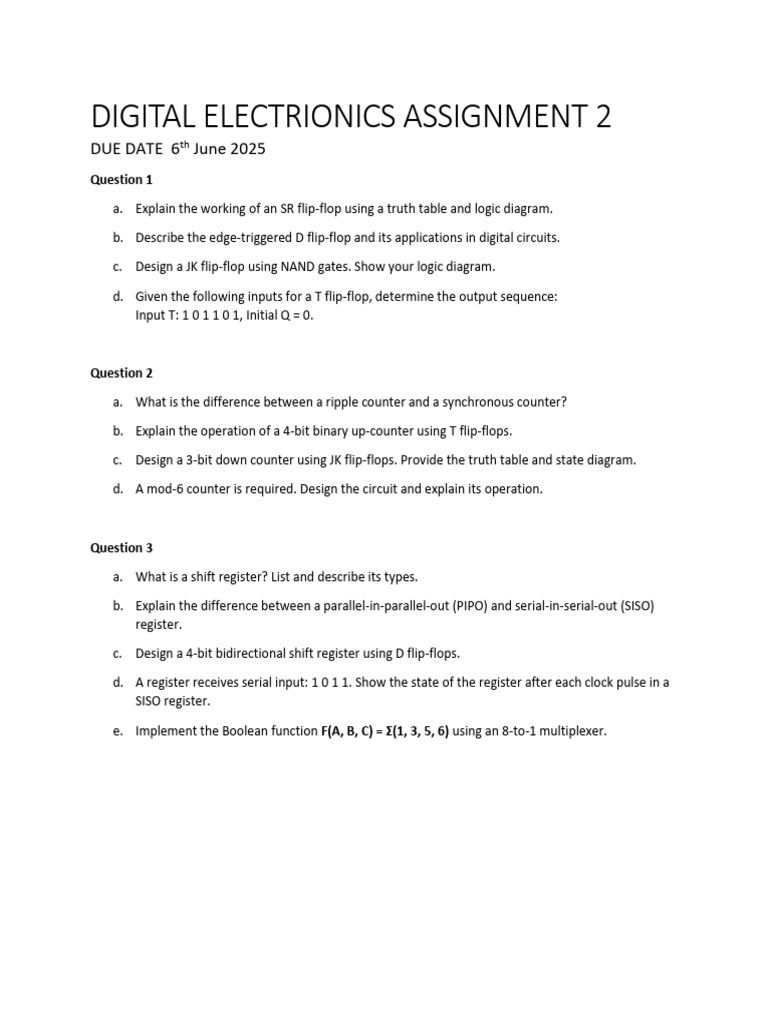 Digital Electrionics Assignment 2 Ped ( | PDF