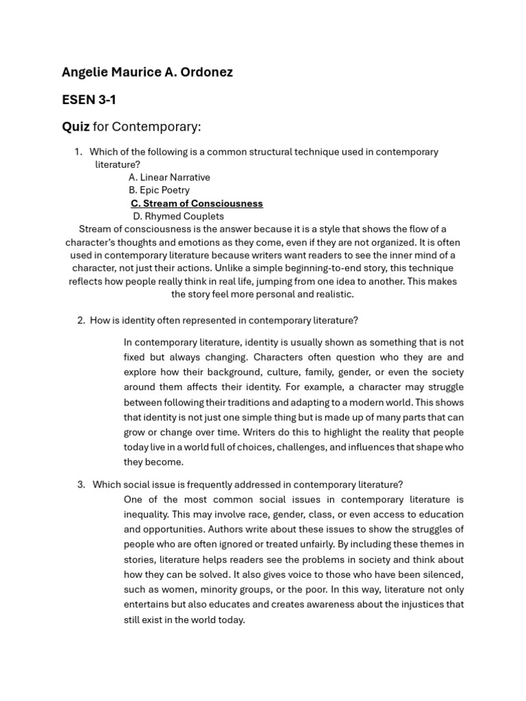 Contemporary Literature Techniques and Themes | PDF | Narration ...