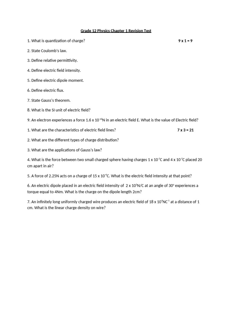 Grade 12 Physics Electric Fields Test | PDF