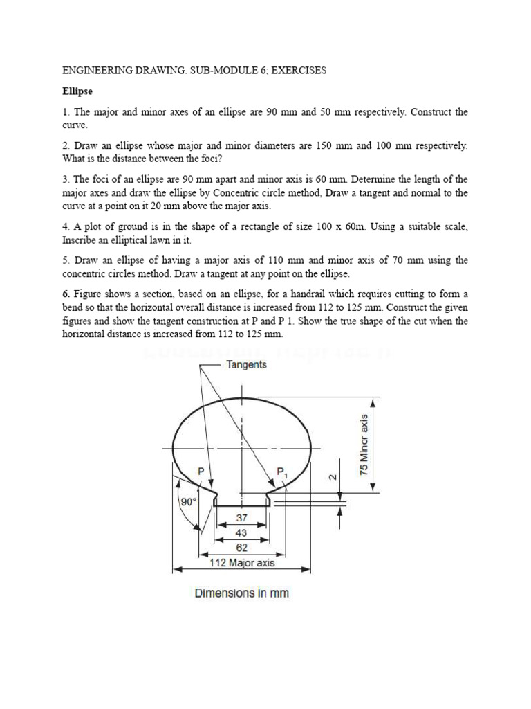 Engineering Drawing Exercises: Ellipses | PDF | Ellipse | Euclidean ...