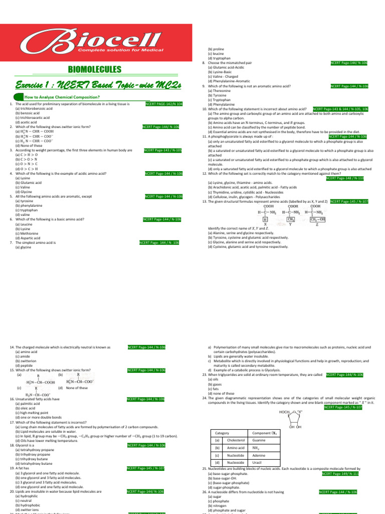 Biomolecules Work Sheet 02 | PDF | Enzyme | Nucleotides