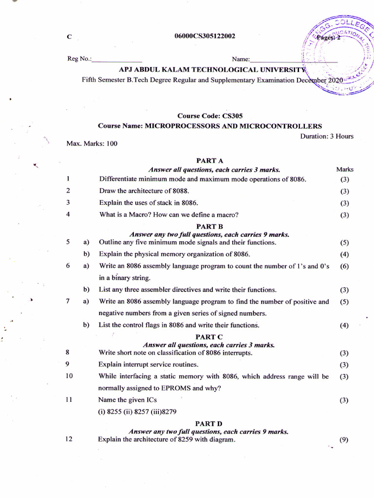 Cs305 Microprocessors and Microcontrollers, December 2020 | PDF ...