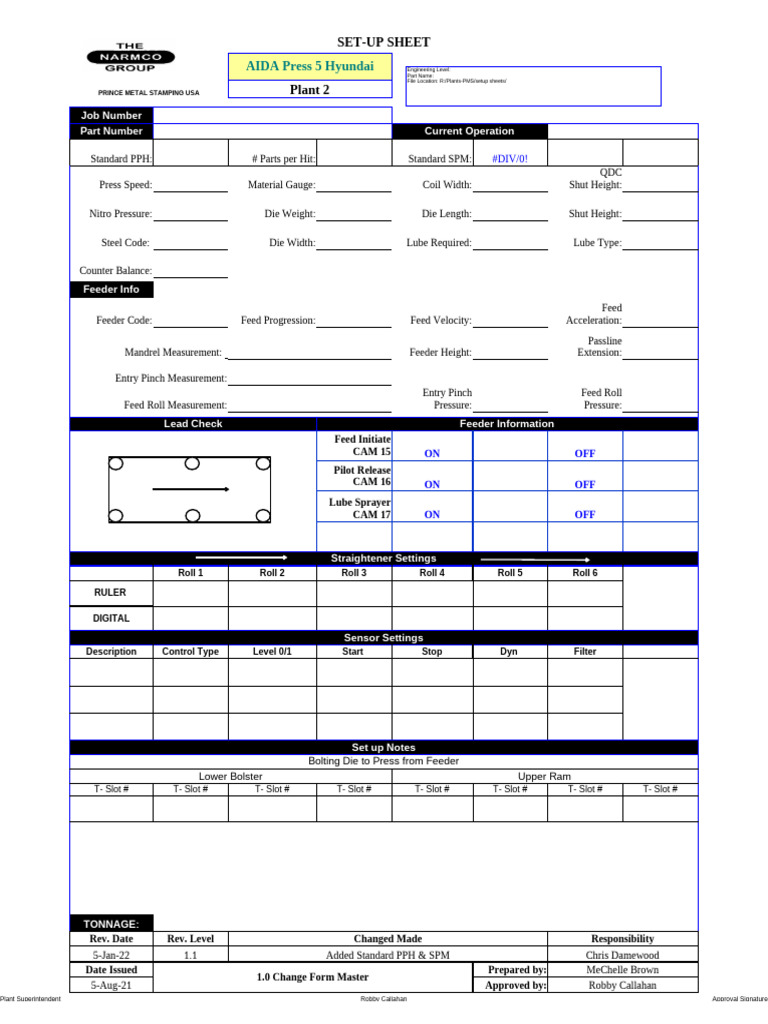 Plant Setup Sheet for AIDA Press | PDF | Mechanical Engineering