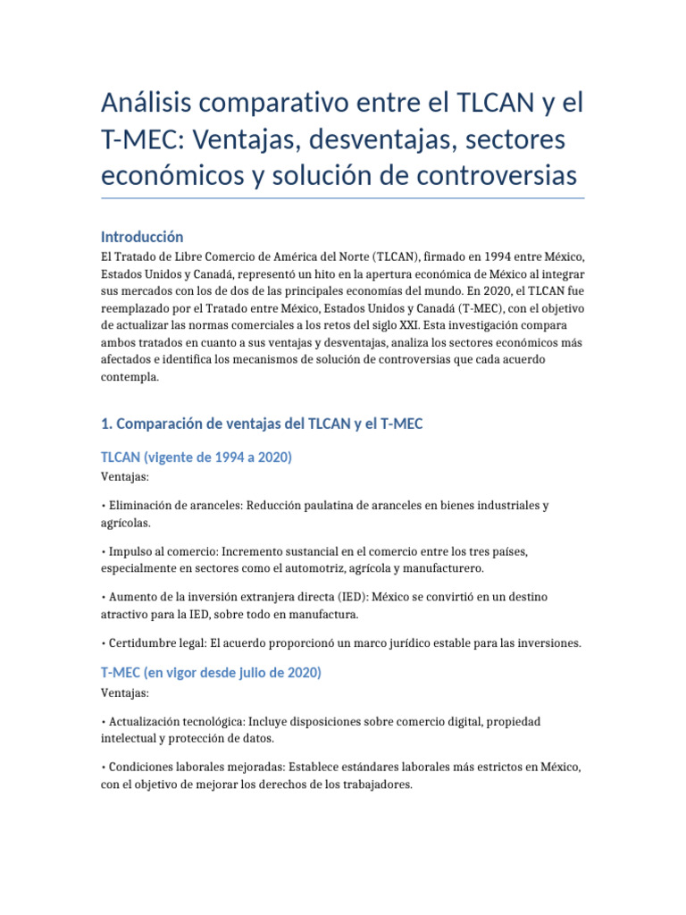 Ensayo TLCAN Vs TMEC | PDF | Tratado de Libre Comercio Norteamericano ...