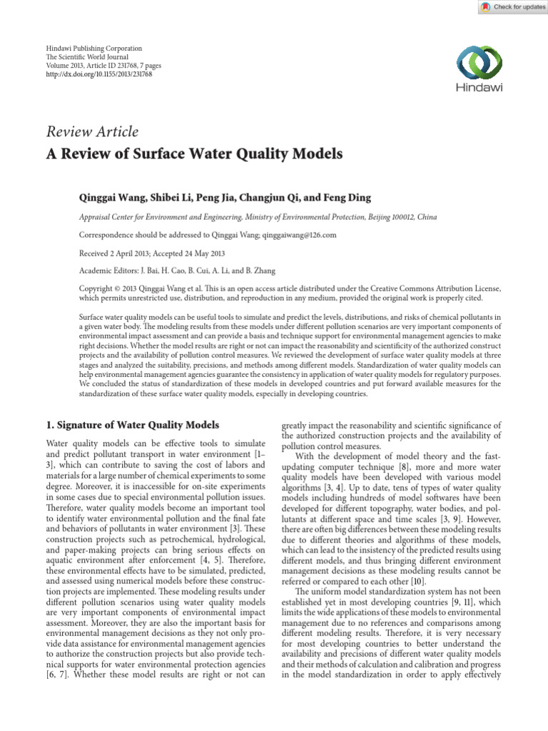 Review of Surface Water Quality Models | PDF | Water Quality | Water