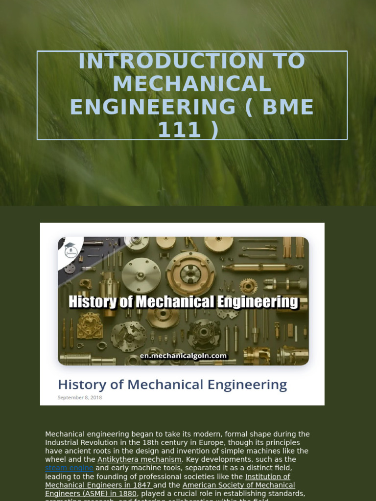 Introduction To Mechanical Engineering (BME 111) | PDF | Engineering ...